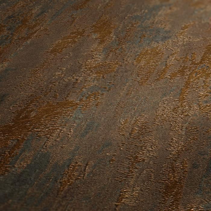 Papier peint en cuivre métallisé marron bronze brillant aspect rouille ...