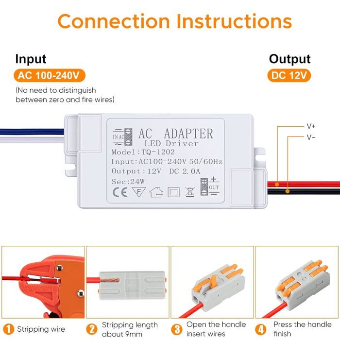 Transformateur LED 12V 24W 2A, LED Transfo 220V 12V, LED Driver AC à DC ...