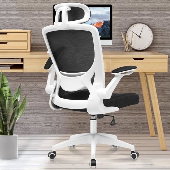 Chaise de bureau-KERDOM-Chaise de bureau ergonomique et respirante avec appuie-tête réglable-KD ...