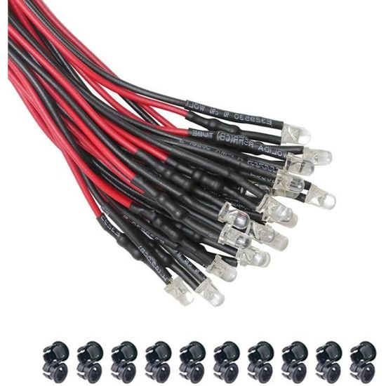 20Pcs 3Mm Dc 3-12V Diode Ampoule Led Câblé (Blanc) + 20Pcs Plastique ...