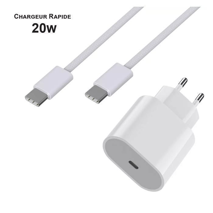 Chargeur USB-C rapide - AGINJI - 20W - USB-C PD - Câble USB-C 1m ...