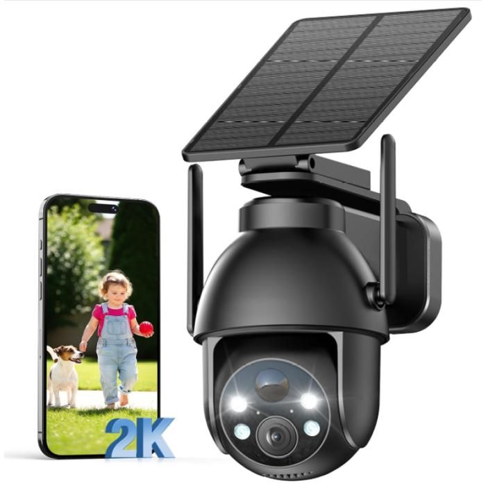2K Camera Surveillance WiFi Exterieure sans Fil Solaire, 2.4GHz Camera ...