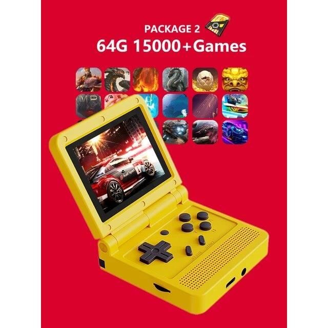 Jaune 64g - Console de jeu portable V90, écran IPS de 3.0 pouces, émulateur de système Open ...