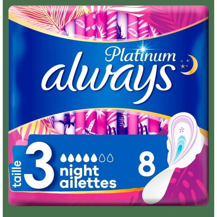 ALWAYS Serviette Hygiénique Platinum Nuit Taille 3 - Cdiscount Au quotidien