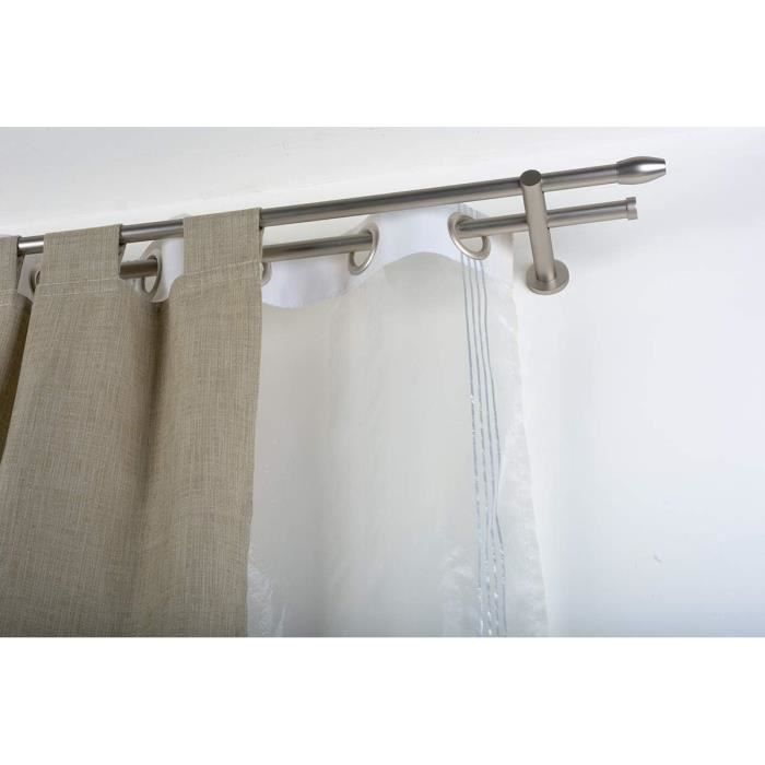 Double Tringle á rideaux: Ø 20 mm sans anneaux, L. 280 cm. en acier satiné - complet.[Z2795 ...