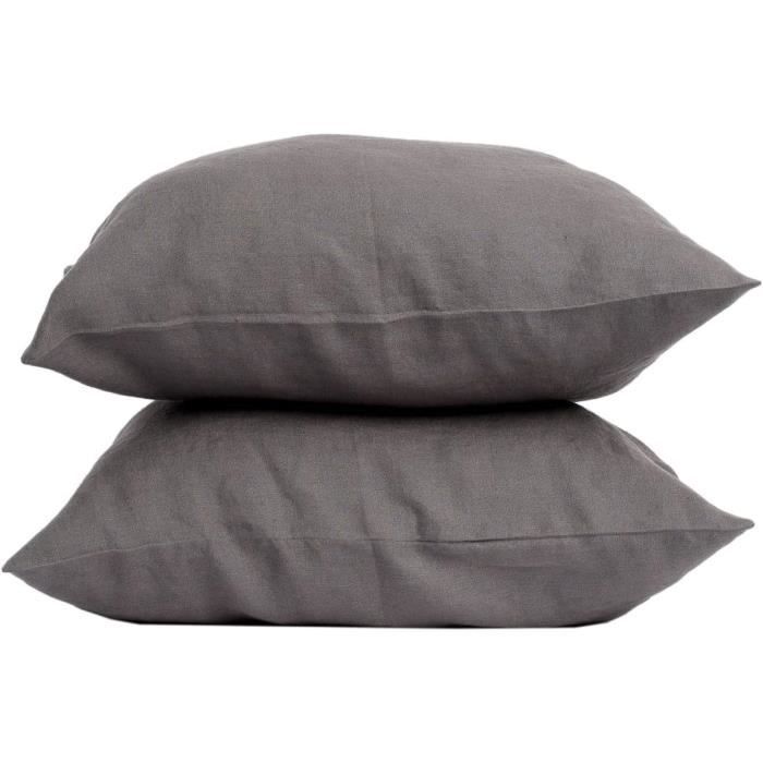My Linen Home Taie Oreiller 40X40 Lot De 2 | Taie Oreiller Gris Foncé ...