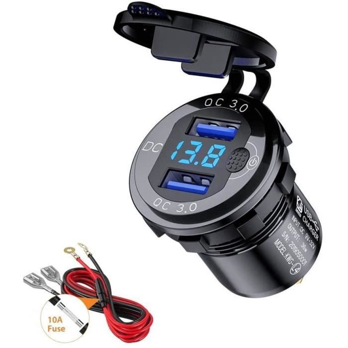 Chargeur de Voiture USB Quick Charge QC 3.0 Double Port de Adaptateur etanche Charge Rapide 36W avec Voltmetre Numerique LED