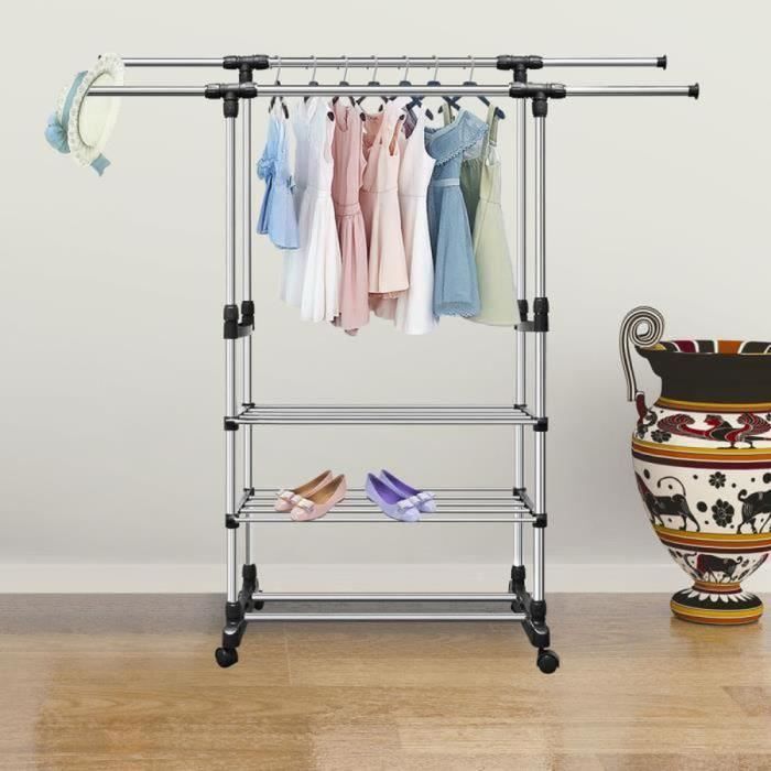 EXBON-ouii Porte Linge à double tige -(Télescopique en acier inoxydable ...