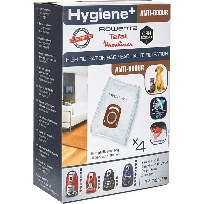 Rowenta Lot de 4 sacs Hygiene+, Anti-odeur, Compatibles avec les ...