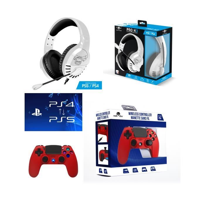Pack Manette PS4 - PLAYSTATION - ROUGE - Bluetooth - Casque Gamer PRO ...