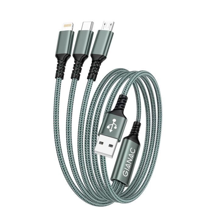 Câble Multi Chargeur,3 en 1 Câble Universel,[1.2M] Câble Multi USB de Chargement avec Lightning ...