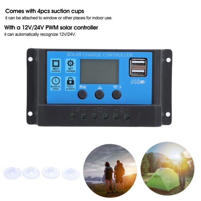 JIA Chargeur USB double panneau solaire 40W avec contrôleur 12V / 24V PWM Câble d'extension de 3 ...