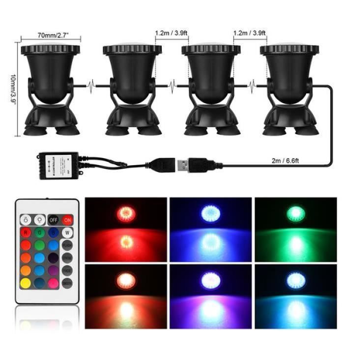 BS37779-4pcs RGB 36 LED Sous-marin Projecteur Télécommande Lumière d ...