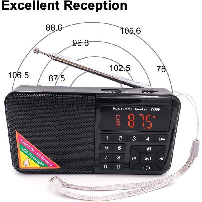 Mini Radio Portable FM USB Micro-SD et Lecteur Mp3 intégré avec LED ...