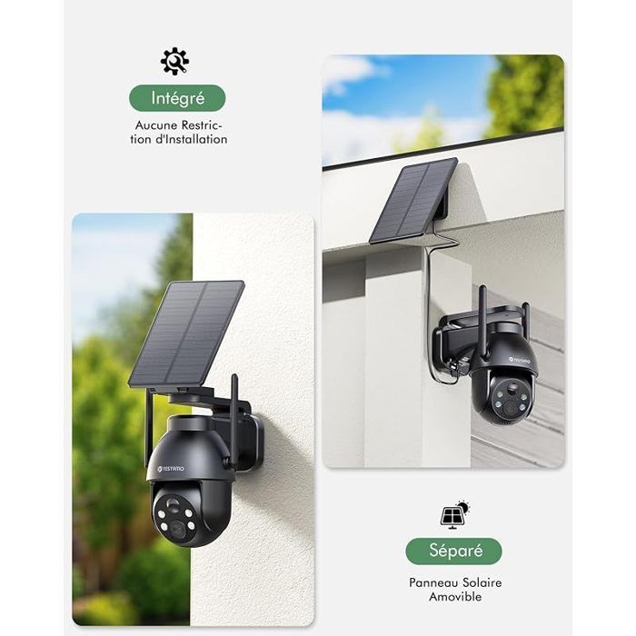 2K Camera Surveillance WiFi Exterieure sans Fil Solaire, 2.4GHz Camera ...