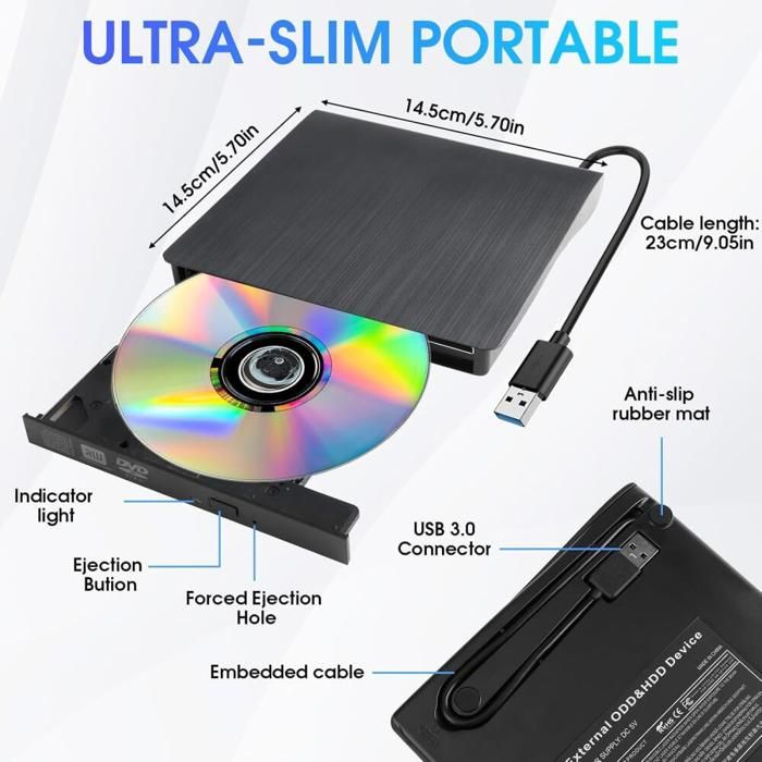 Graveur CD DVD Externe Ultra Mince USB 30 - Lecteur Optique Externe ...