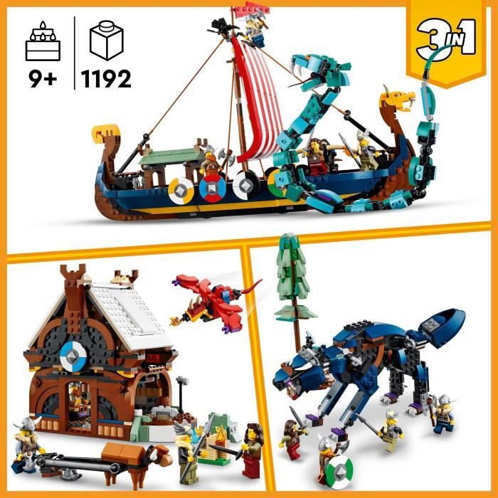 LEGO® 31132 Creator 3-en-1 Le Bateau Viking et le Serpent de Midgard ...