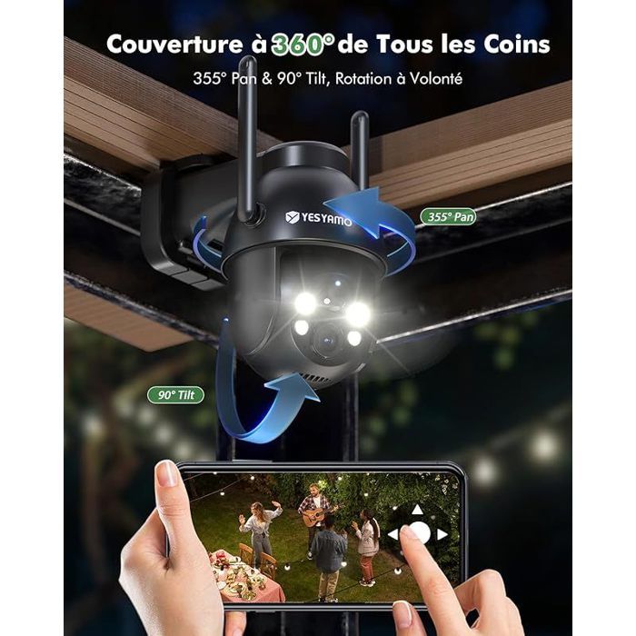 2K Camera Surveillance WiFi Exterieure sans Fil Solaire, 2.4GHz Camera ...