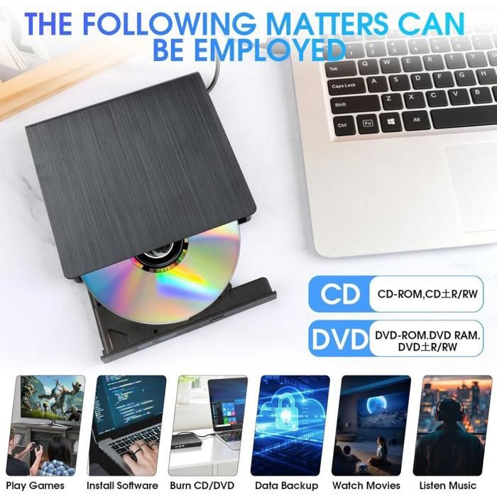 Graveur CD DVD Externe Ultra Mince USB 30 - Lecteur Optique Externe ...