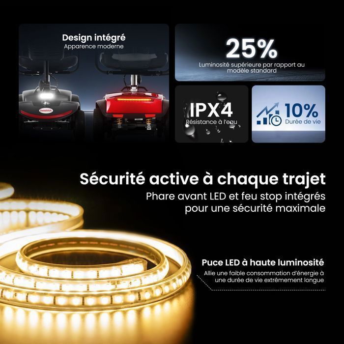 Fauteuil roulant électrique VANKEL S1PRO, siège pivotant 360°, LED ...