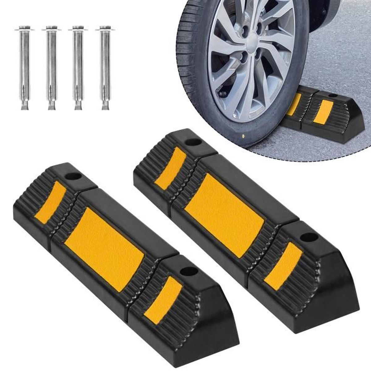 2 pièces Butée De Roue De Stationnement en Caoutchouc，Butées de Roues ...