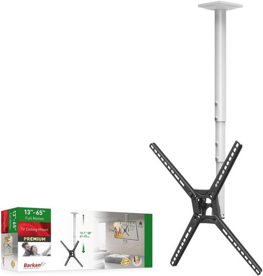 Longueur 97cm Blanc Support TV de Plafond, pour écrans 29-65 Pouces, Inclinable et orientable ...