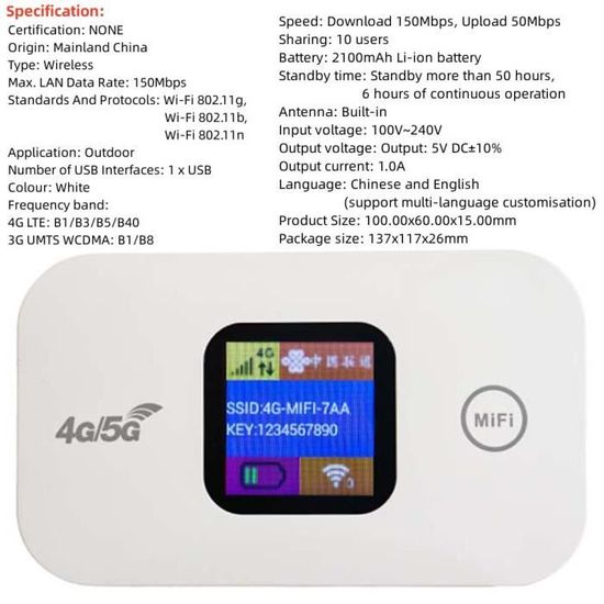 Routeur H807 4G LTE - Modem de déverrouillage portable sans fil, mini routeur WiFi de poche ...