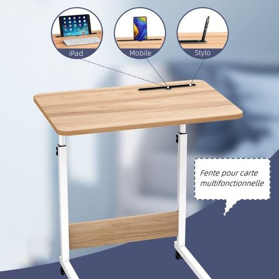 Table Roulante de Lit - Table d'appoint 80x40 - Hauteur réglable ...
