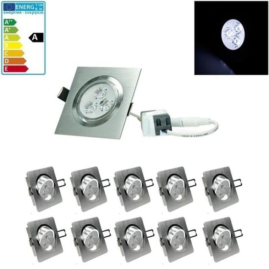 ECD Germany 10 x Projecteur LED intégré 3W 220-240V 9,2 x 9,2 cm ...