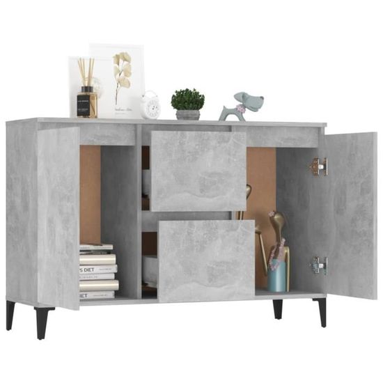 Buffet Gris béton 104x35x70 cm - MEUBLE ENFILADE - OVONNI - Elégance - Chic - Porte(s) et tiroir ...