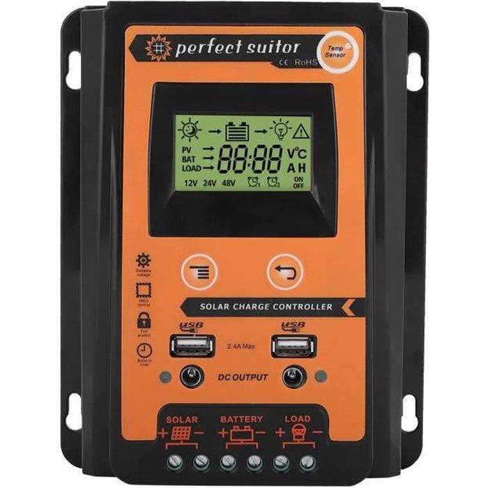 Contrôleur de charge solaire 12V / 24V 30A MPPT Régulateur de batterie de panneau solaire Double ...