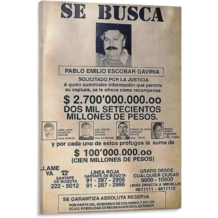 Pablo Escobar Wanted Poster-Denoise-Denoise Peinture Sur Toile Art ...