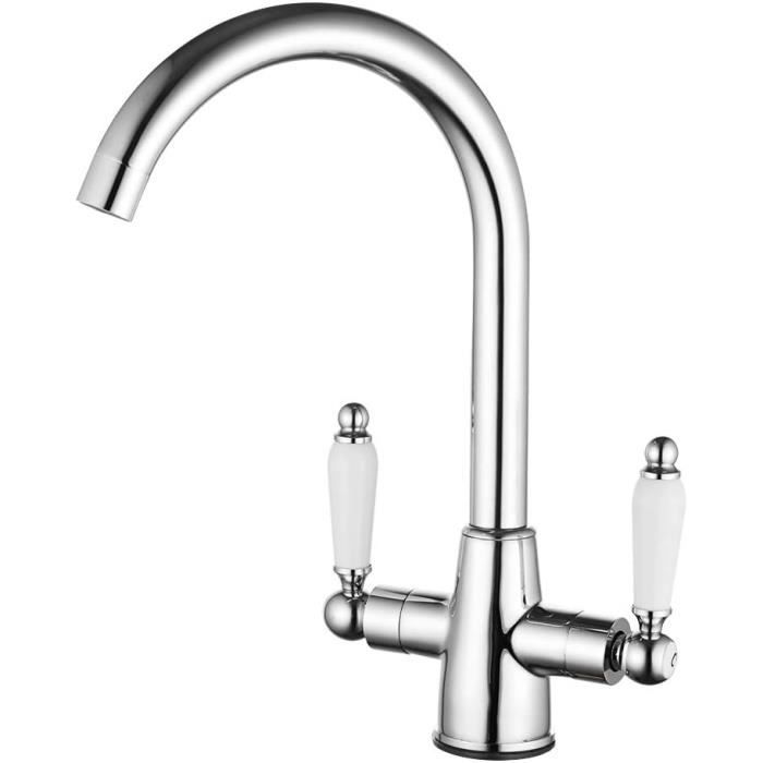 Robinet d'évier de cuisine double commande en céramique mitigeur ...
