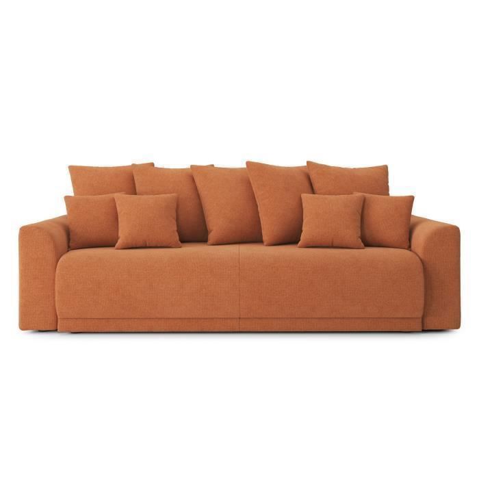 Canapé droit convertible NOVA en tissu rouille 3 places - Coffre de ...
