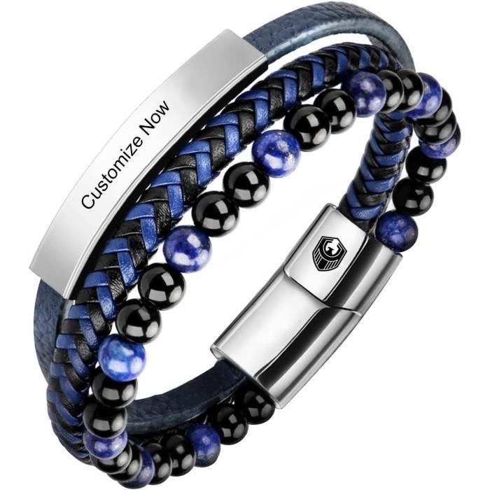 Bracelets Homme Cuir Personnalisé, Gravure Nom Date Id, Personnalisable ...
