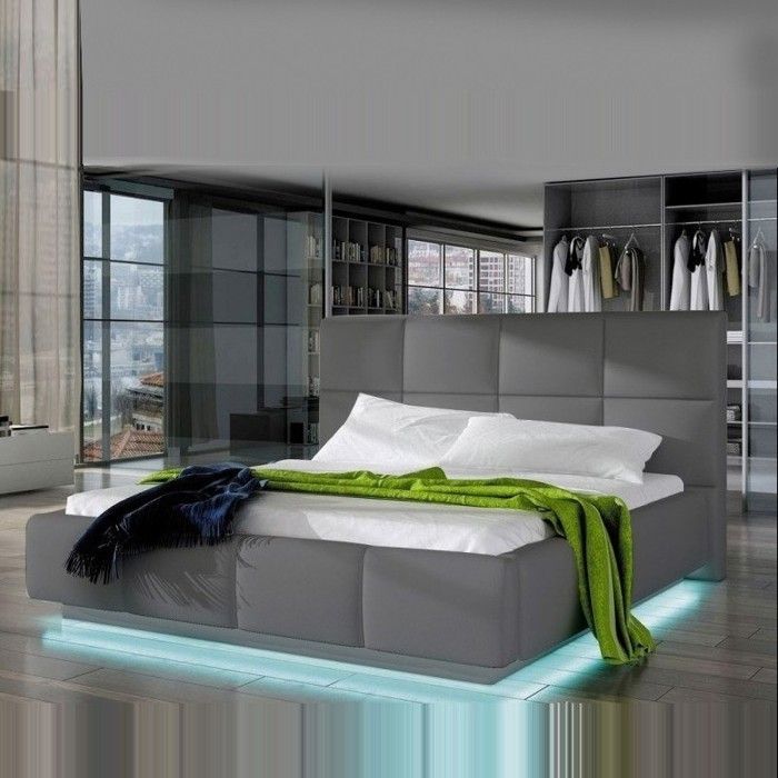 Lit Design Alexi Avec Sommier Et Coffre De Rangement - Gris - 140x190 ...