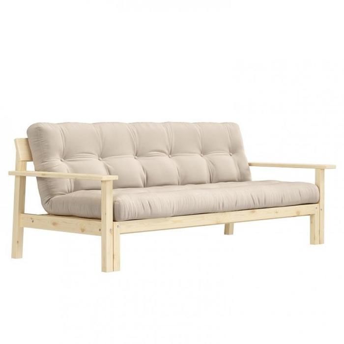 Canapé convertible futon UNWIND pin naturel coloris beige 130 x 190 cm ...