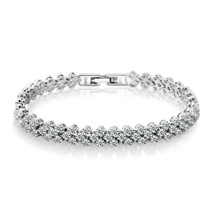 KOBWA Bracelet en cristal de zircon，Bracelet romain femme，Argent ...