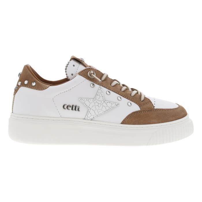 Baskets basses cuir talon plateforme Cetti blanc - Femme - CETTI - Plat ...