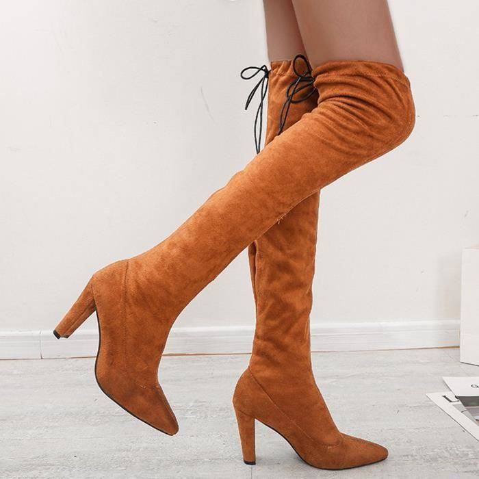 Mode féminine décontractée bout pointu bottes longues au genou talons ...