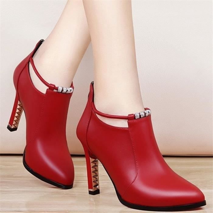 BOTTE Femme - Bottes en cuir lisse - Rouge QB™ Rouge - Cdiscount Chaussures