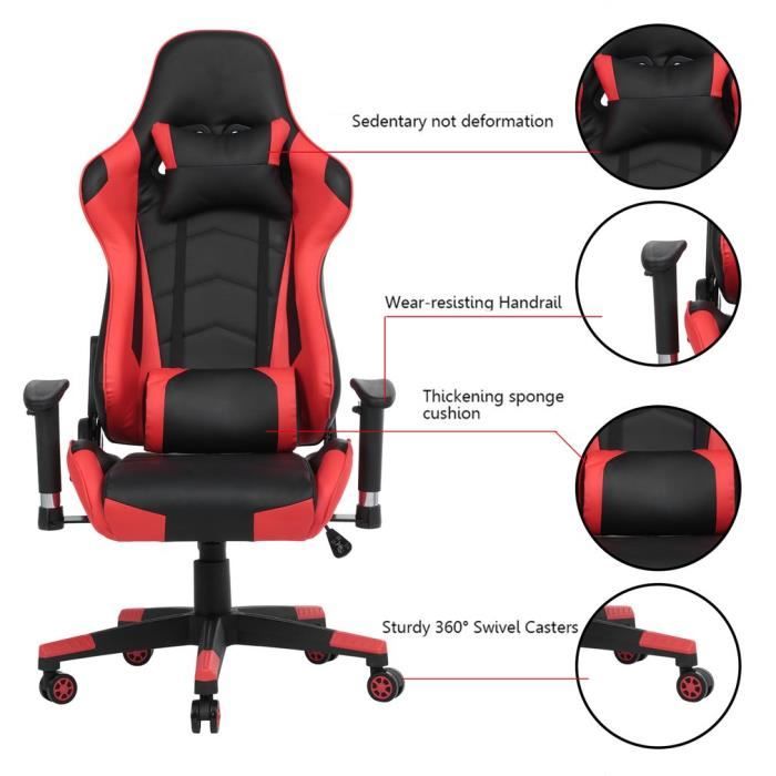 Rouge-Chaise Pivotante de Jeu Vidéo-Youtubeur PUBG LIVE Faux Cuir ...