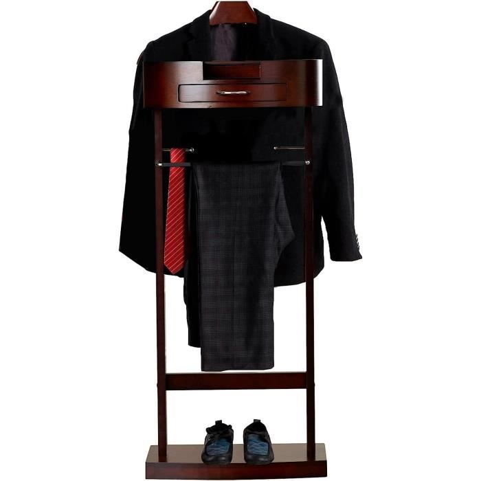 Valet de Chambre Serviteur Mural en Bois et Métal Marron Foncé pour ...