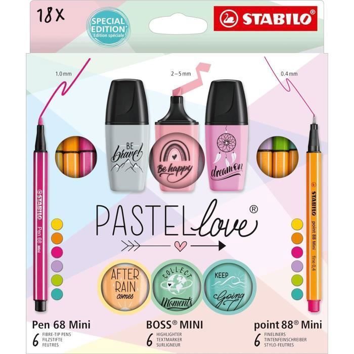 Kit d'écriture - STABILO - Mini World Pastellove - 18 pièces - Couleurs pastel - Mixte ...