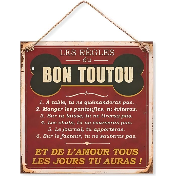 Plaque Décorative en Métal 20x20 cm – Les Règles du Bon Toutou ...