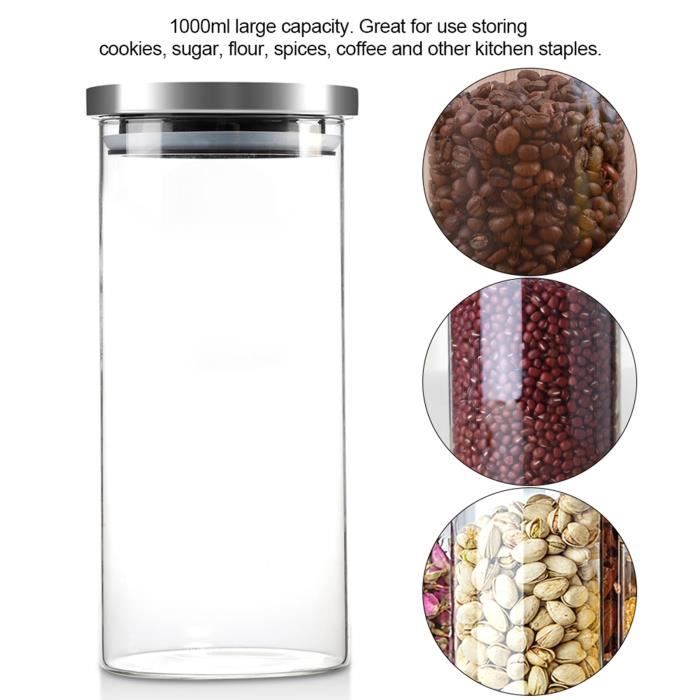 VBESTLIFE conteneur de grains de café en verre Couvercle en acier ...