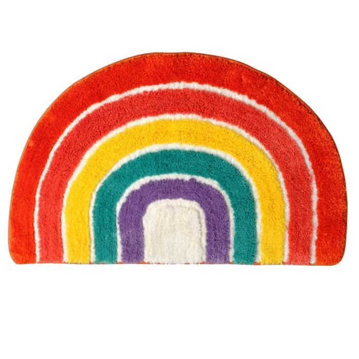 Tapis De Bain rayé en Couleurs,YSTP Demi-Rond Antidérapant Et Absorbant pour Baignoire,Douche ...