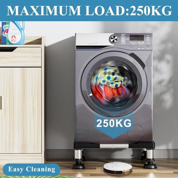 DEWEL Support de machine à laver 4 Pieds à Ventouse Socle Lave Linge en acier inoxydable Charge ...