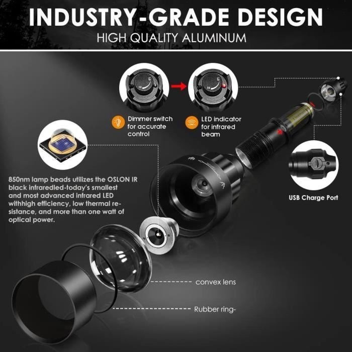 Uf1605 Lampe Torche Infrarouge Rechargeable Par Usb, 5W 850Nm Led ...
