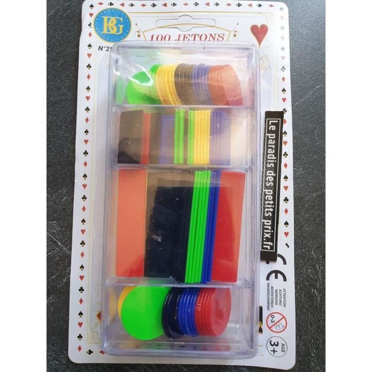 Jetons de cartes - B&G - 100 jetons plastiques ronds et rectangles ...